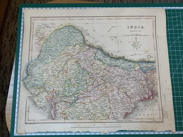 ANTIQUE MAP INDIA 1850's Engraving J Archer Northern India Gilberts ...