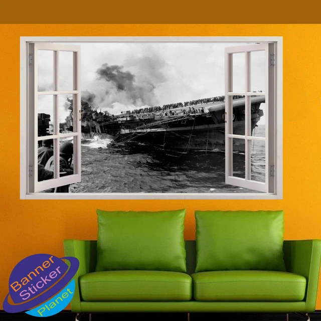 NAVAL SHIP SINKING Ww2 3D Window Wall Art Sticker Room Decoration Decal ...