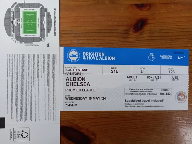 PREMIER LEAGUE MATCH Ticket Brighton v Chelsea 2023/2024 £2.00 ...