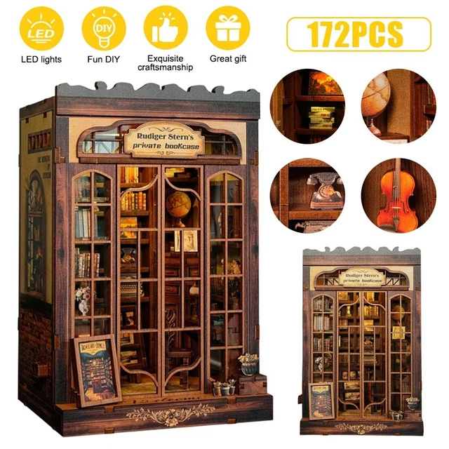 BOOK NOOK KIT DIY Miniature Library Dollhouse, Wooden 3D Puzzle ...