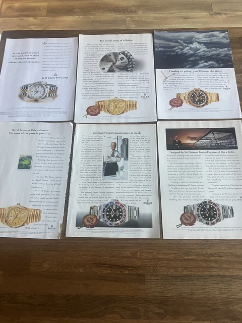 ORIGINAL BUNDLE OF 6 Rolex Watch Magazine Adverts Posters Man Cave Wall ...