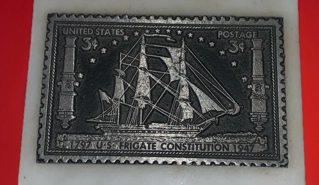 VTG US FRIGATE Constitution 1797 1947 Pewter Marble Postage Stamp ...