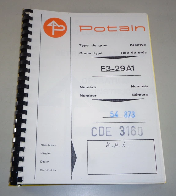 MODE D 'EM Ploi / Fonctionnement Instructions Potain F3-29 A1 Grue ...