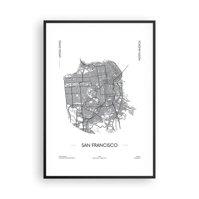 AFFICHE POSTER 70X100CM Tableaux Image Carte San Francisco tats-Unis ...