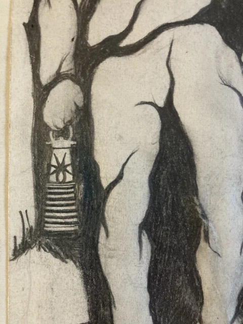 DRAWING ANTIQUE PENCIL Paper 1950 Tiddlers Stamp Strike Expressionist ...
