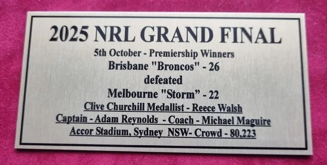 NRL BRISBANE BRONCOS Squad Grand Final 2025 Plaque Gold free post ...