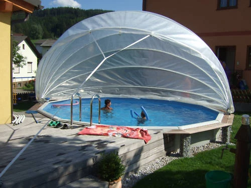POOLABDECKUNG POOLÜBERDACHUNG KINDERSICHER winterfest Rundpooldach 520 ...