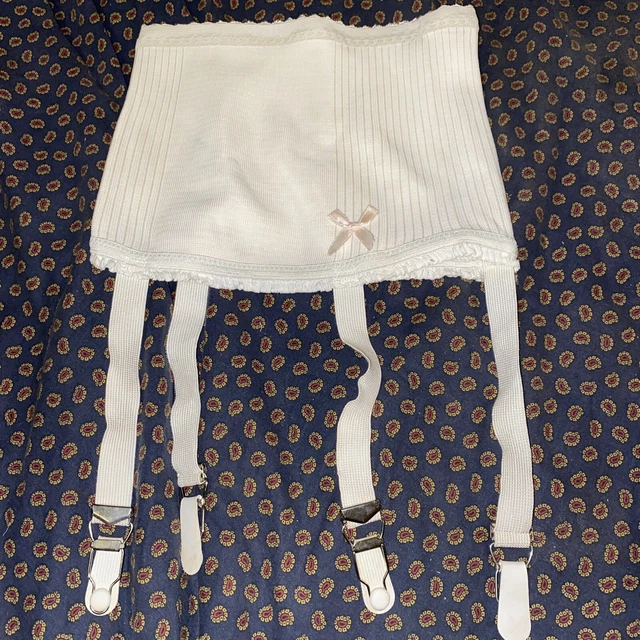 Vintage Nos Garter Belt Open Bottom Girdle Metal Clips White Pull On Sz