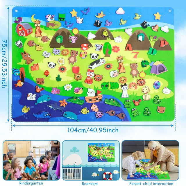 FELT ANIMAL STORY Board Set with Hooks Forest Farm Sea Themed Felt Wall ...