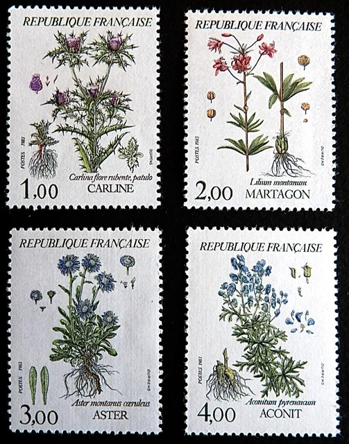 1983 FLORE ET faune de France. Fleurs de montagne. Série de 4 timbres ...