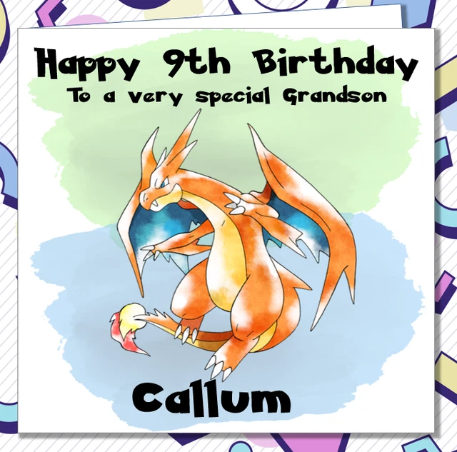 PERSONALISED POKEMON MEGA Charizard Birthday Card Son Daughter Nephew ...
