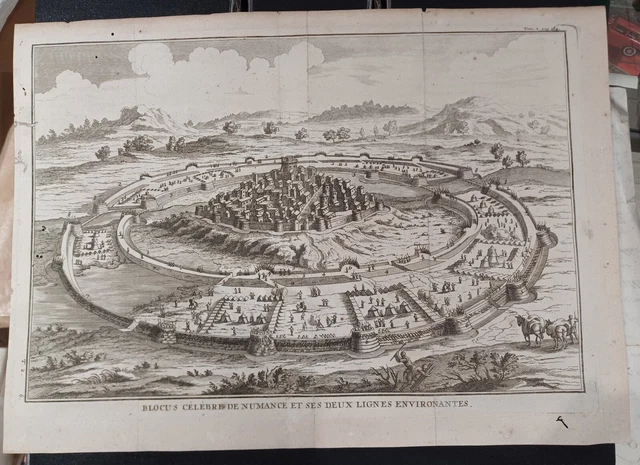 18TH CENTURY ENGRAVING Map of Famous blockade of Spanish Numantia ...