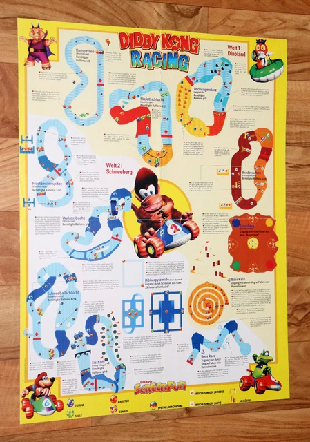 VINTAGE DIDDY KONG Racing German Map N64 / Winter Heat Sega Saturn Rare ...