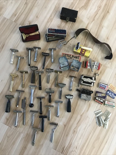 VTG ANTIQUE GILLETTE GEM Ever Ready Treet Razor Merkur Schick Extras As ...