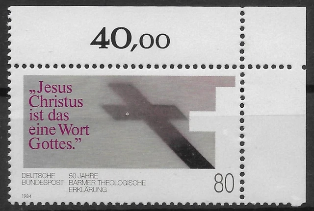 BUND 1984 ** Mi 1214 Barmer Erklärung Eckrand Ecke Bogenecke oben ...