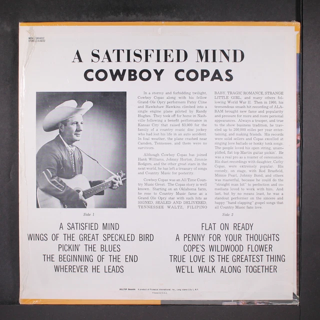 COWBOY COPAS : a satisfait mind HILLTOP 12" LP 33 tr/min EUR 8,87 ...