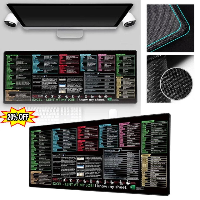EXCEL CHEAT SHEET Desk Mat, Excel Shortcuts Mouse Pad, Keyboard Short ...
