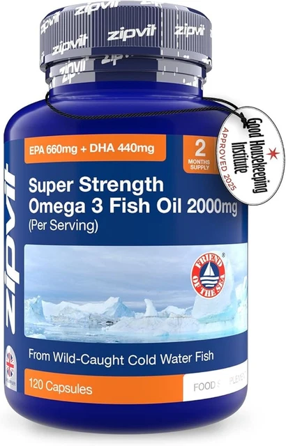 OMEGA 3 FISH Oil 2000mg, EPA 660mg DHA 440mg per Daily Serving. 120 ...