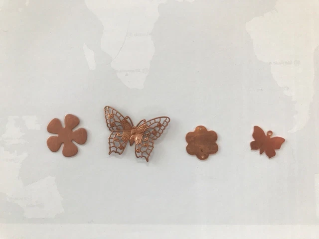 4 DIFFERENT COPPER shapes for enamel work flowers + butterflies approx ...
