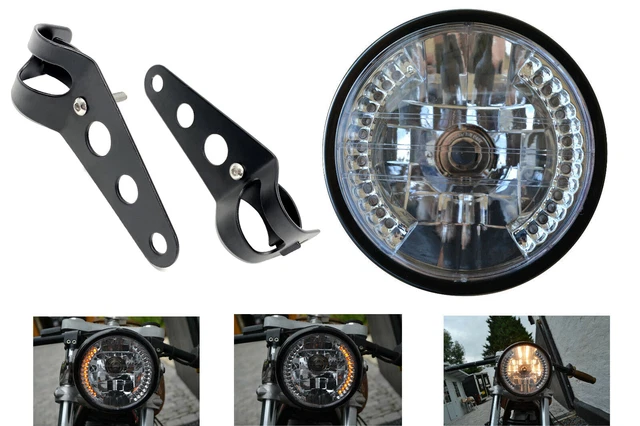 MOTO PHARE AVEC Intégré LED Clignotants & Fourche Fixation EUR 66,47 ...