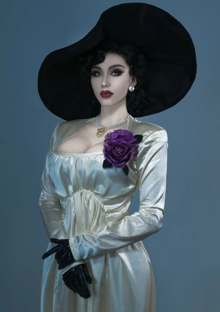 ABITO COSTUME COSPLAY Resident Evil Village Alcina Dimitrescu cappello ...