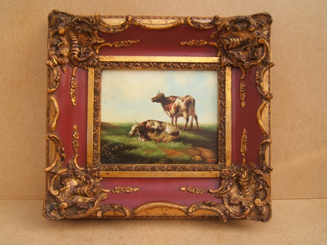 TABLEAU HUILE SUR panneau représentant des vaches bovin paysage signé Voiez ? EUR 190,00 ...