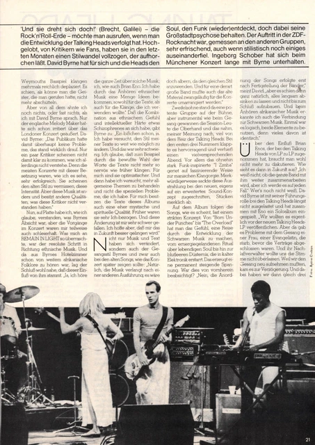 TALKING HEADS - Clipping/Bericht aus dem Jahr 1981 - Musikzeitschrift EUR 1,00 - PicClick DE