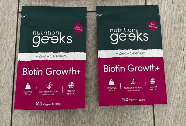 NUTRITION GEEKS BIOTIN Growth+ tablets vitamins X2 PACKS, LONG EXPIRY ...