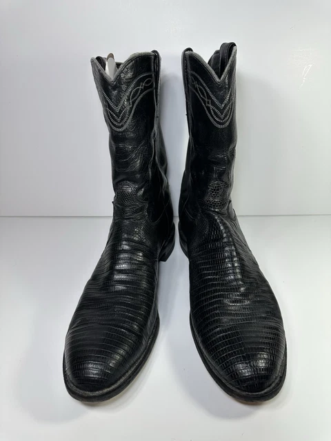 JUSTIN BOOTS MENS 13 D Black Teju Lizard Cowboy Western Made in USA ...