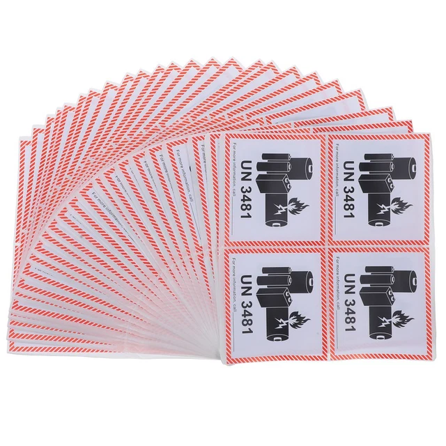100 SHEETS UN3481 Label Battery Caution Labels Safety Stickers Fire $28 ...