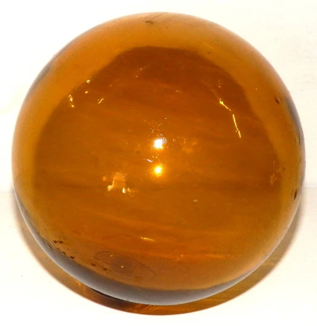 VINTAGE JAPANESE GLASS Fishing Net Float Amber Ball Globe Buoy 4.5" £28 ...