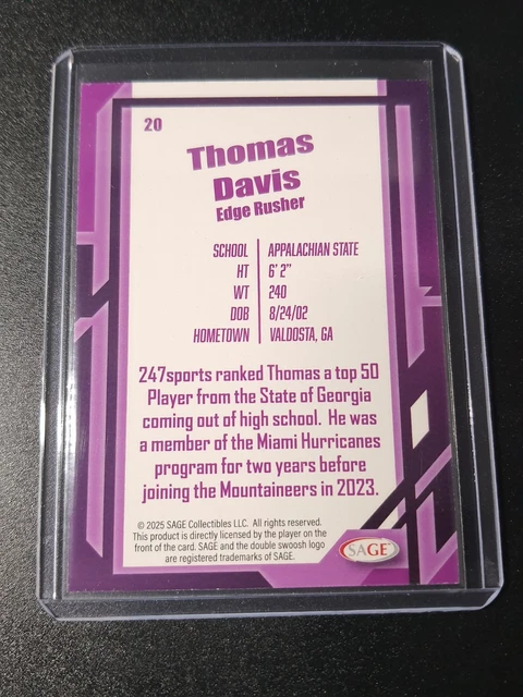 THOMAS DAVIS - Sage Football 2026 - Appalachian State Mountaineers ...