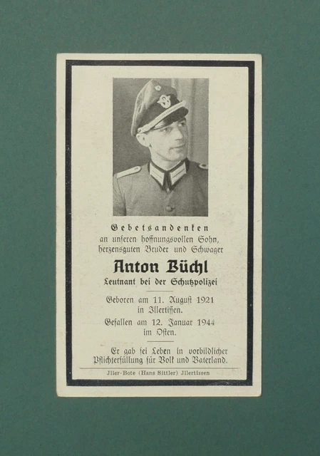 WW2 GERMAN DEATH Card Police Lieutenant Schutzpolizei Jan 1944 £25.68 ...