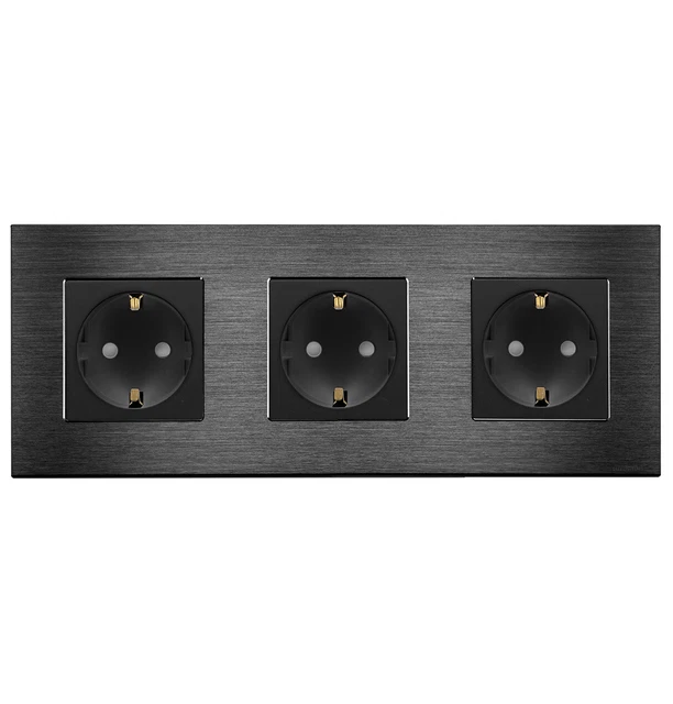 STECKDOSE 3 FACH Schuko Kombisteckdose Wandsteckdose UP Alu Schwarz ...