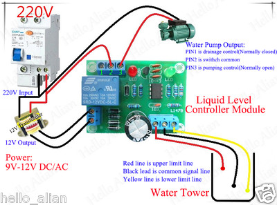 LIQUID LEVEL CONTROLLER Module Water Level Detection Sensor 9V-12V AC ...