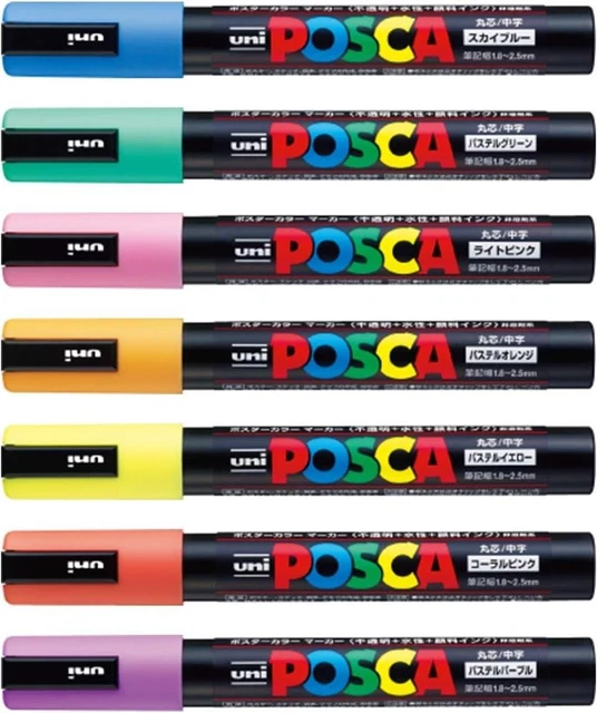 UNI POSCA MEDIUM Character Round core 7 Colors Set (PC-5M 7C) + Medium ...