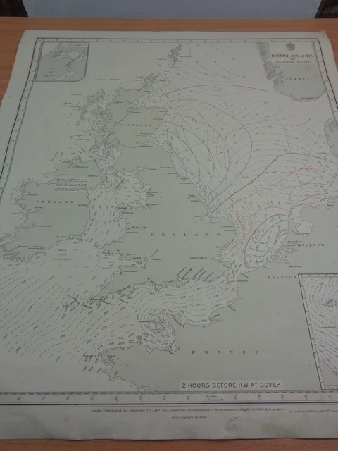WW2 BRITISH ADMIRALTY TIDAL MAP (British Isles 2 HOURS BEFORE High ...