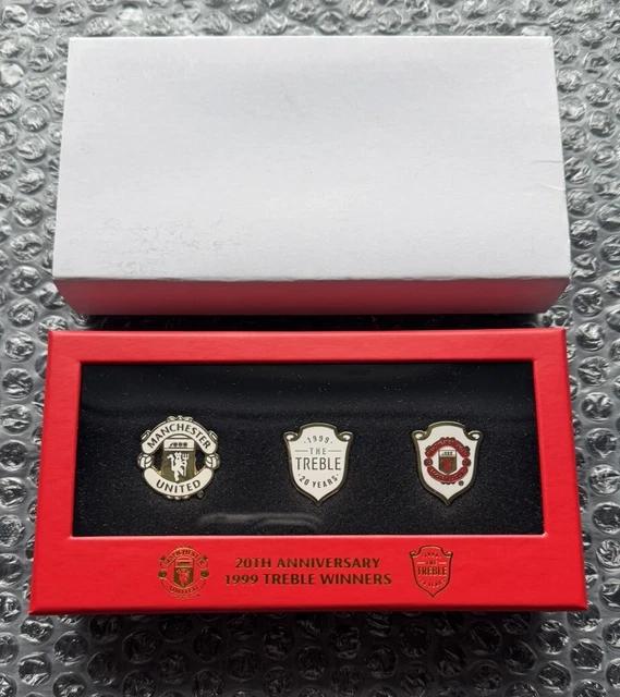MANCHESTER UNITED TREBLE Winners Badge Set 20th Anniversary 1999 £24.99 ...