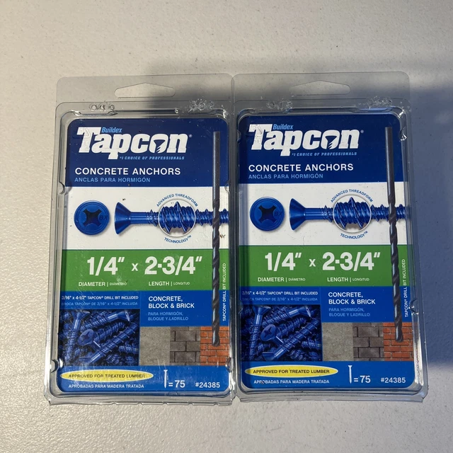 CONCRETE SCREWS ANCHORS 1 4 X 2 3 4 Tapcon Block Brick 24385 Qty concrete-screws-anchors-1-4-x-2-3-4-tapcon-block-brick-24385-qty
