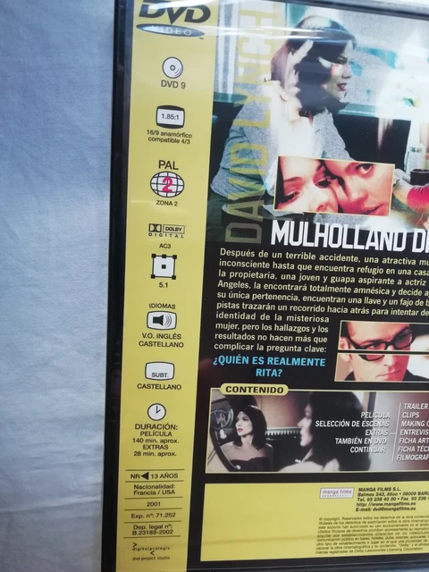 DVD MULHOLLAND DRIVE David Lynch Justin Theroux Naomi Watts Manga Films ...