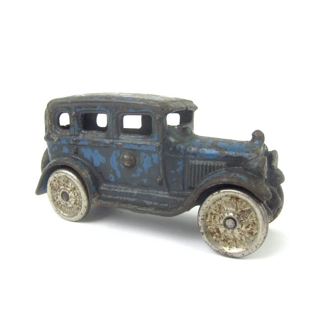 VINTAGE AC WILLIAMS Cast Iron Metal Toy Car 5" Long Blue 4 Door Sedan ...
