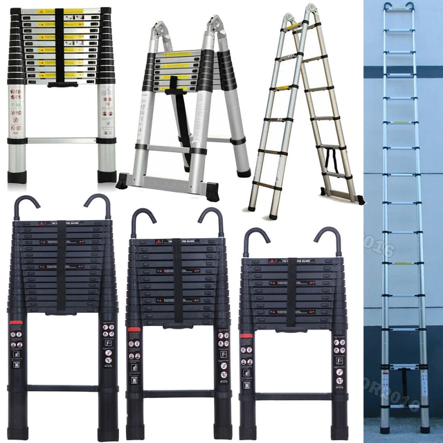 ALUMINUM TELESCOPIC LADDER Heavy Duty Folding Extension Step Ladders ...