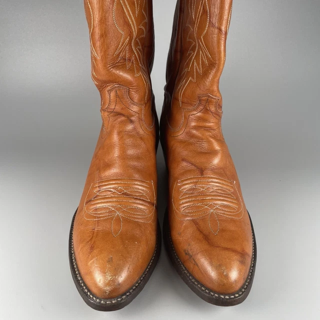 JUSTIN STYLE 1632 Men's Size 8 D Brown Leather Pull On Cowboy Western ...