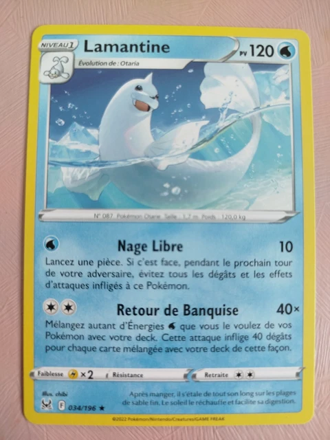 CARTE POKÉMON RARE Lamantine 034/196 EB11 Epée & Bouclier Origine ...