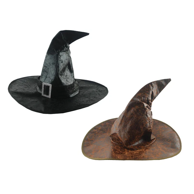 WITCHES WIZARD HATS Brown/ Adult Children Wide Brim Men Faux Leather Size £9.91 - PicClick UK