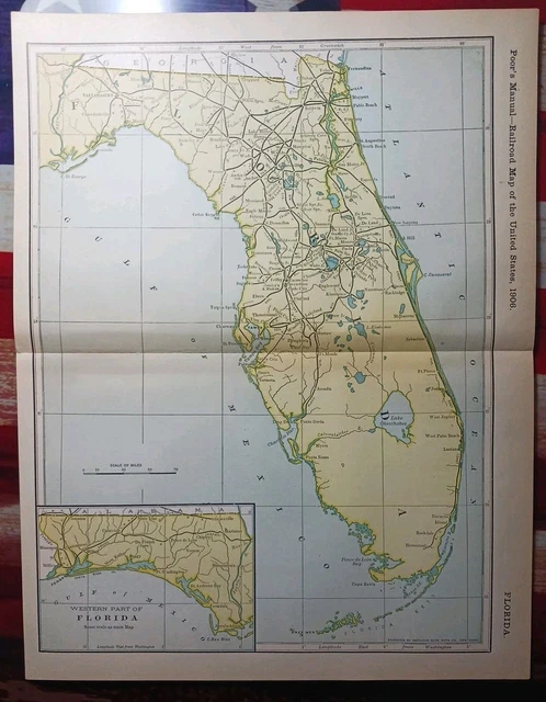 ~1906 TRAIN ROUTE Map of FLORIDA Railroad Lines stations Vintage ...