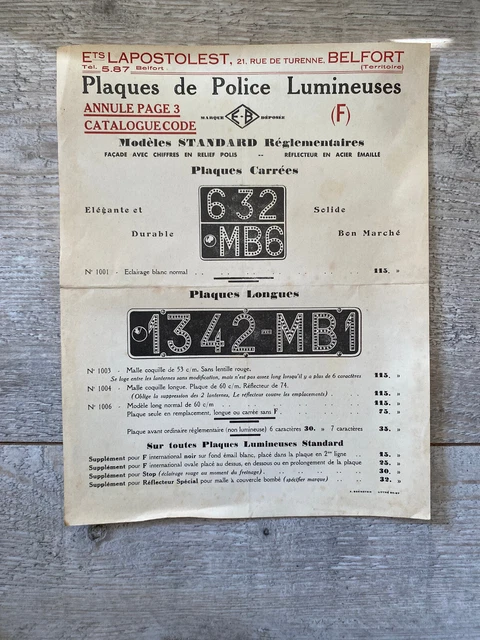 ANCIENNE BROCHURE PUBLICITAIRE Automobile plaque immatriculation Lapostolest EUR 7,00 - PicClick FR