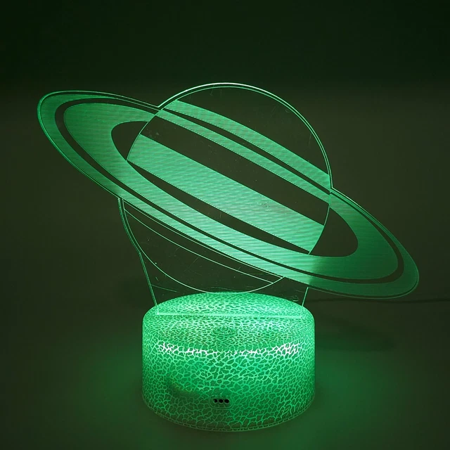 7 COLOR CHANGING Saturn 3D Illusion Night Light Planet LED USB Table ...