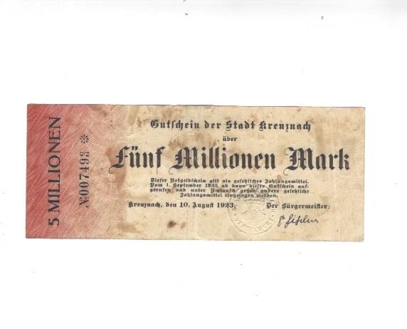 1923 GERMANY 5 Million Mark Banknote Nice Counterstamped *** NO RESERVE ...