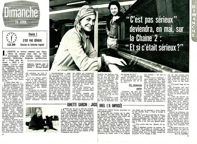 COUPURE DE PRESSE Clipping 1974 Catherine Anglade Ginette Garcin (2 ...